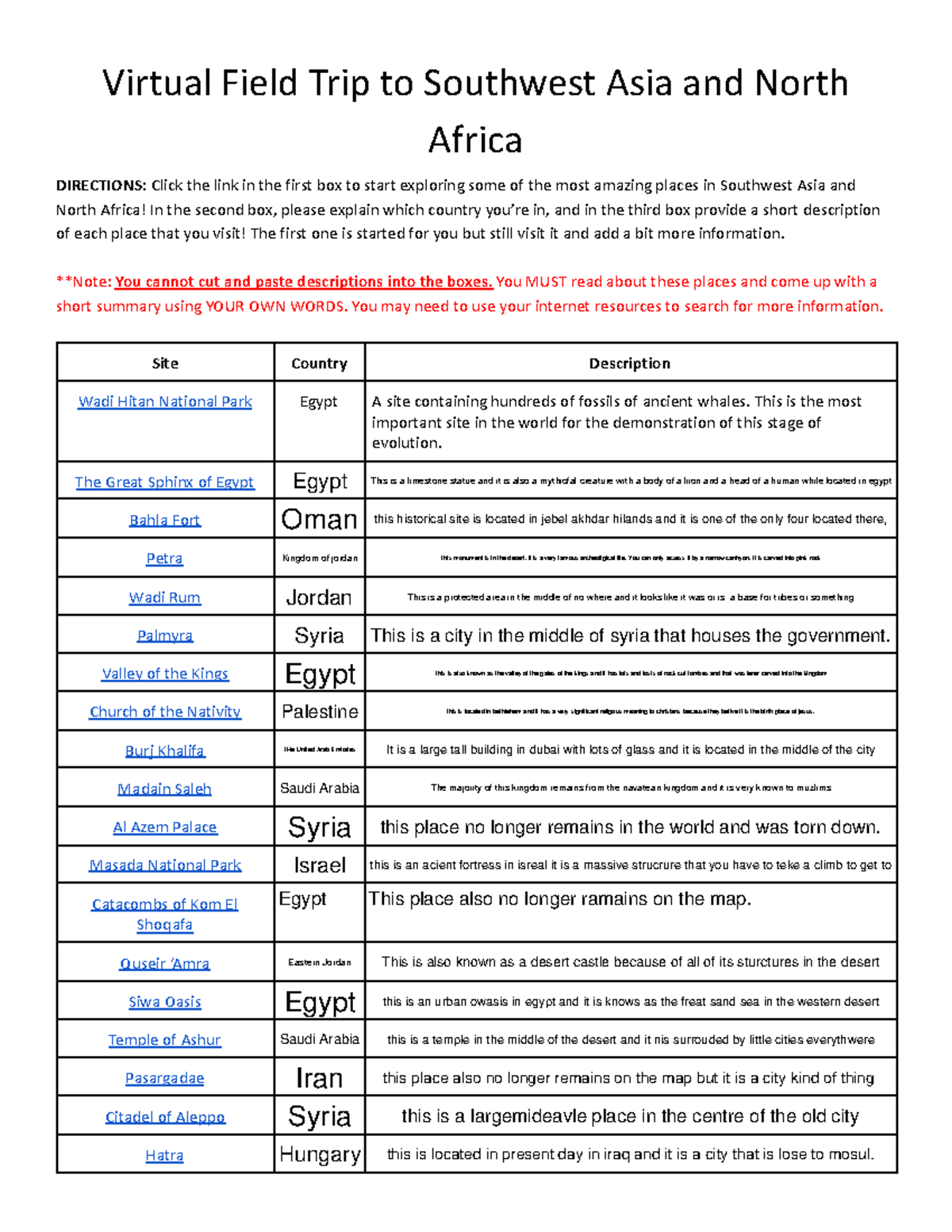 Africa Trippdf - Virtual Field Trip to Southwest Asia and North Africa ...
