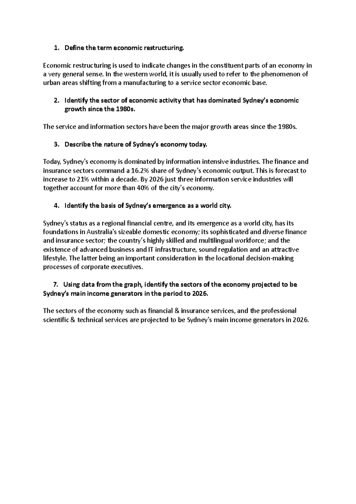 Geography questions- a global city - Define the term economic ...