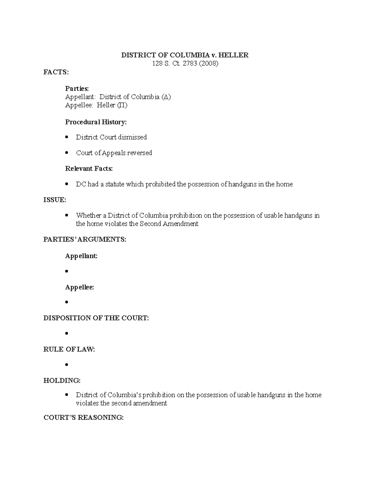 District of Columbia v. Heller - DISTRICT OF COLUMBIA v. HELLER 128 S ...