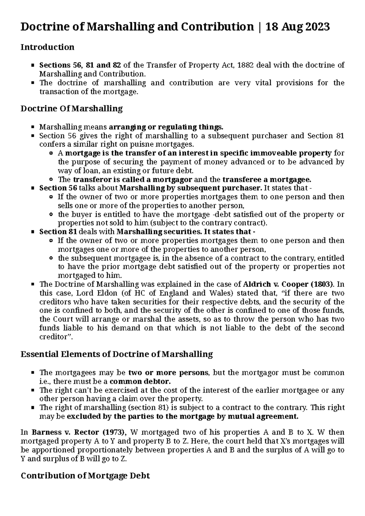 Doctrine of Marshalling and Contribution - The doctrine of marshalling and contribution are very ...