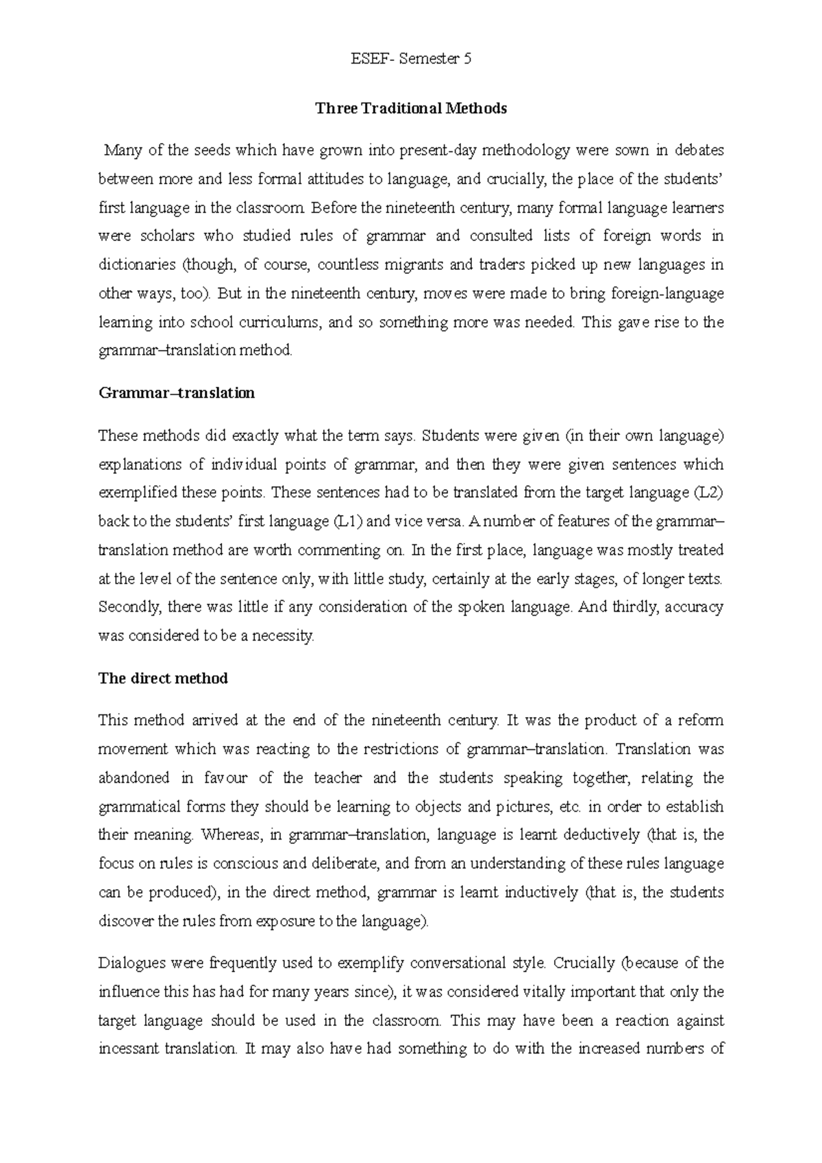 1 Over all -Three Traditional Methods - ESEF- Semester 5 Three ...