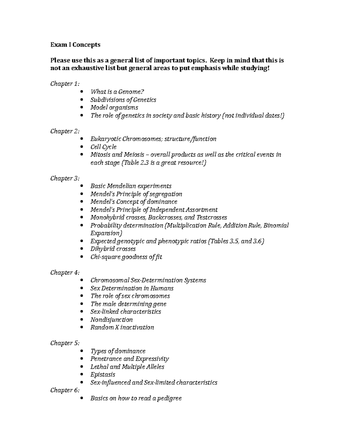 Exam I Study Guide - exam first practice materials - Exam I Concepts ...