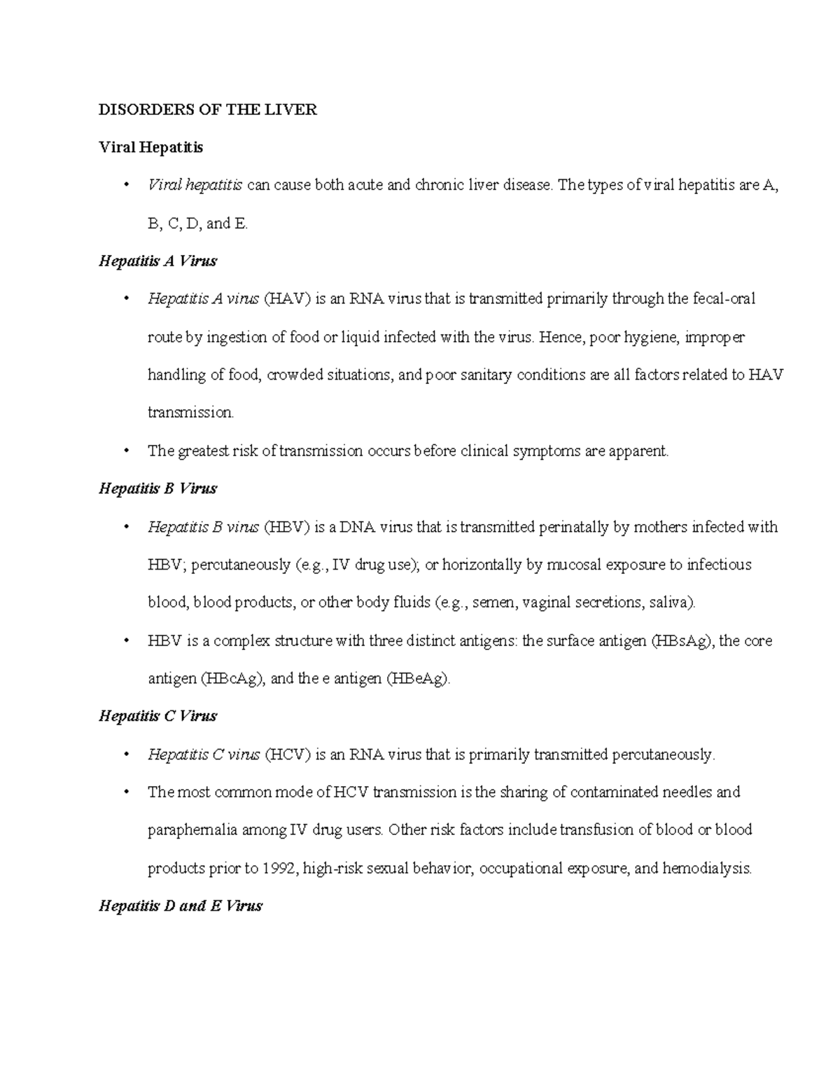 Liver disorders - DISORDERS OF THE LIVER Viral Hepatitis - Viral ...