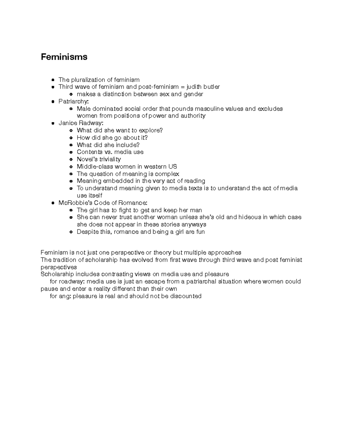 Lecture notes, Feminism - Feminisms The pluralization of feminism Third ...