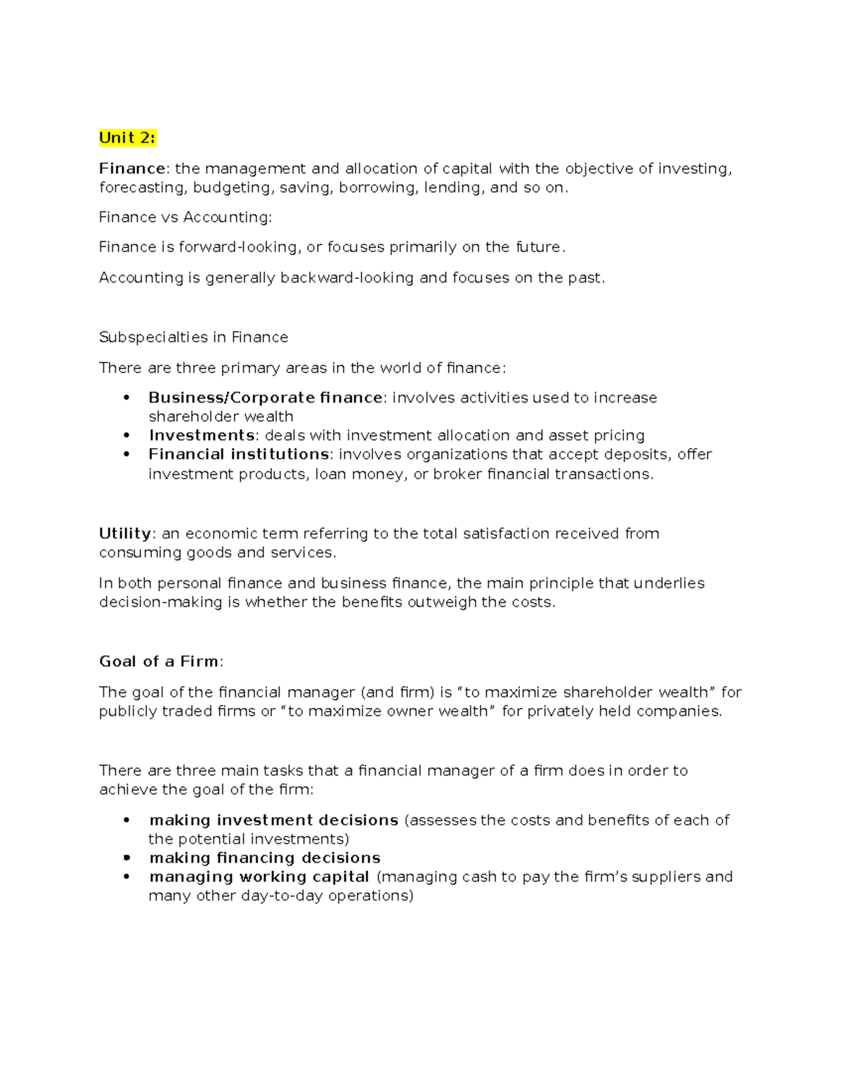 Finance Skills for Managers - D076 - Unit 2: Finance: the management ...