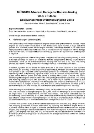 Tutorial Wk3 - 1 Week 4 Tutorial Cost Management Systems: Managing Costs II Pre-preparation ...