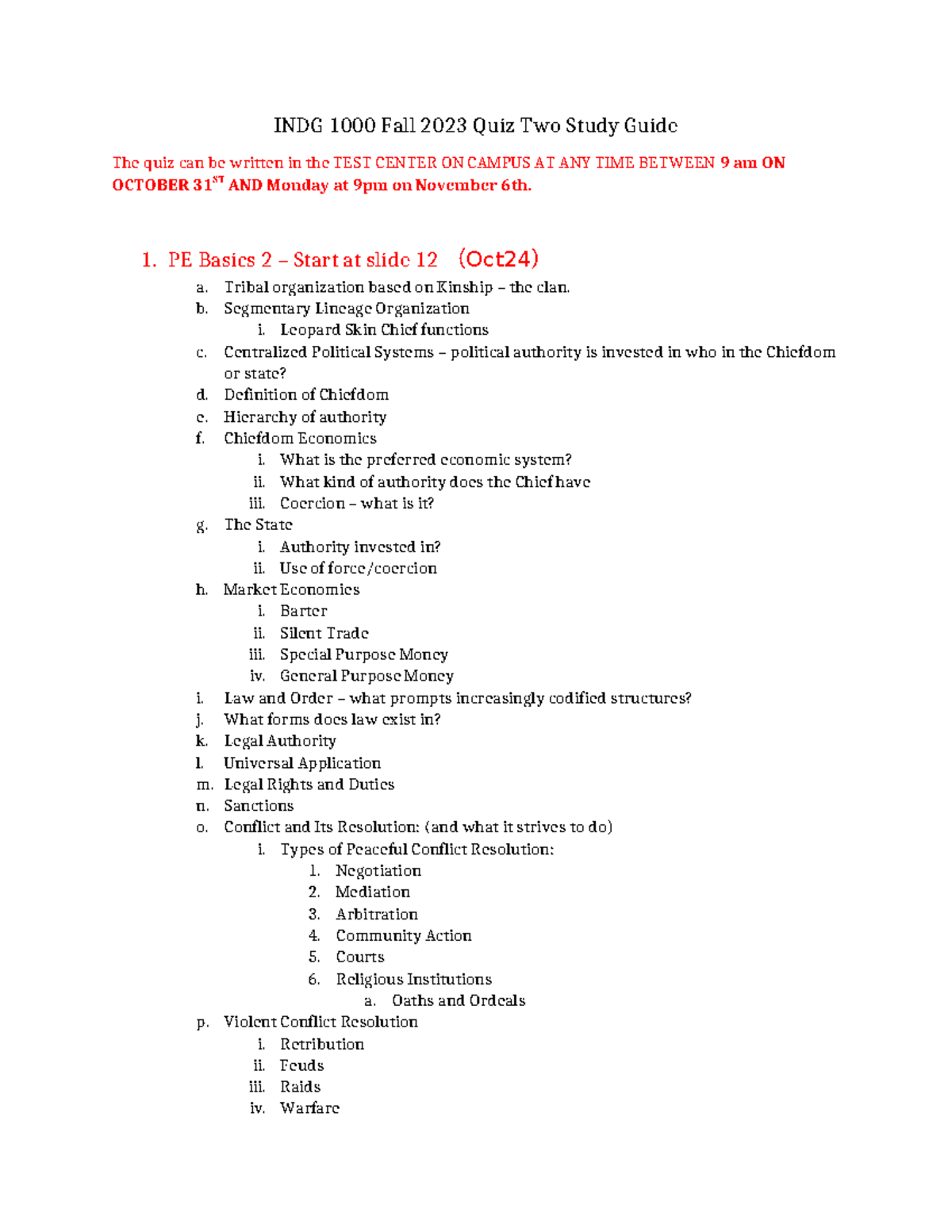 INDG 1000 Fall 2023 Quiz Two Study Guide - INDG 1000 Fall 2023 Quiz Two ...