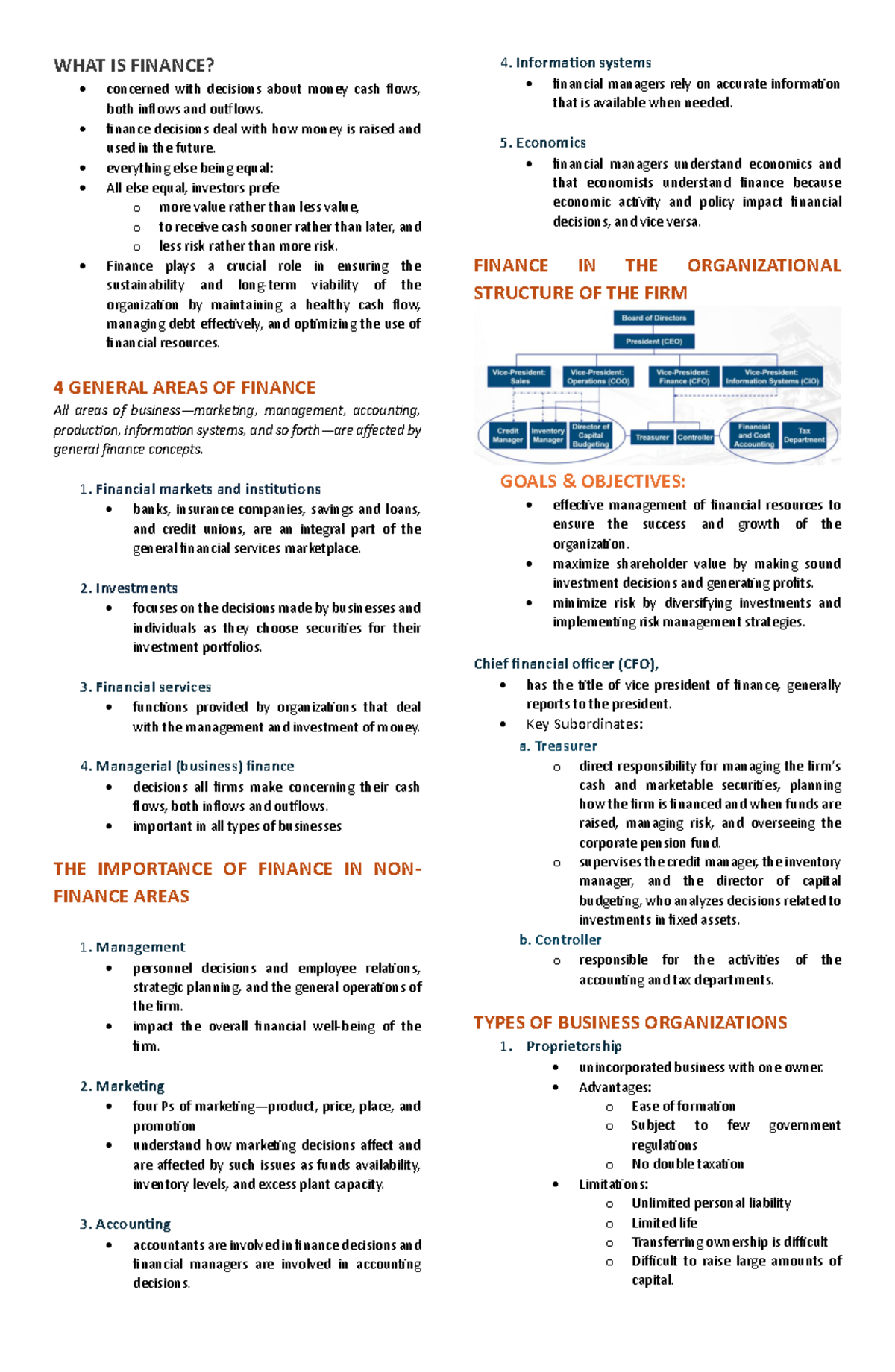 Chapter 1-2 Finance - Reviewer - WHAT IS FINANCE? concerned with ...