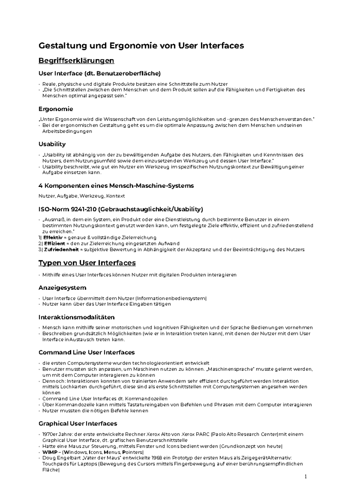 Zusammenfassung - Gestaltung und Ergonomie von User Interfaces ...