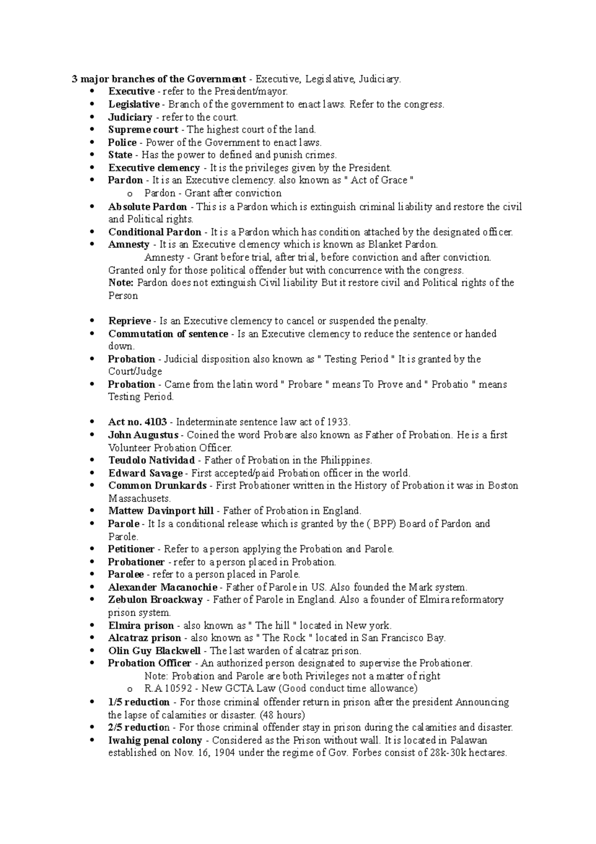 Insti- Reviewer - good - 3 major branches of the Government - Executive ...