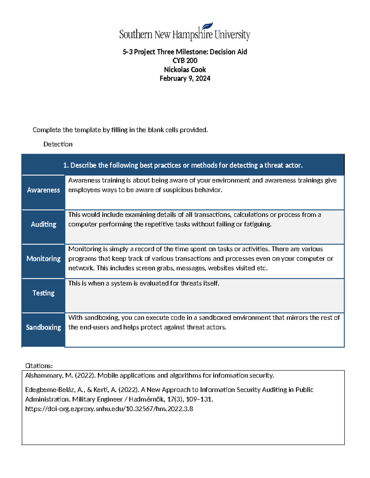 CYB 200 Project Three Milestone Decision Aid Template - 5-3 Project ...