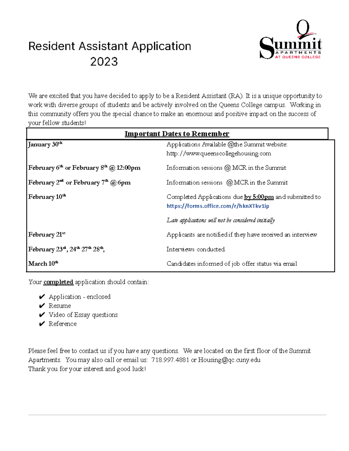 RA Application 2023 1 - Resident Assistant Application 2023 We are ...