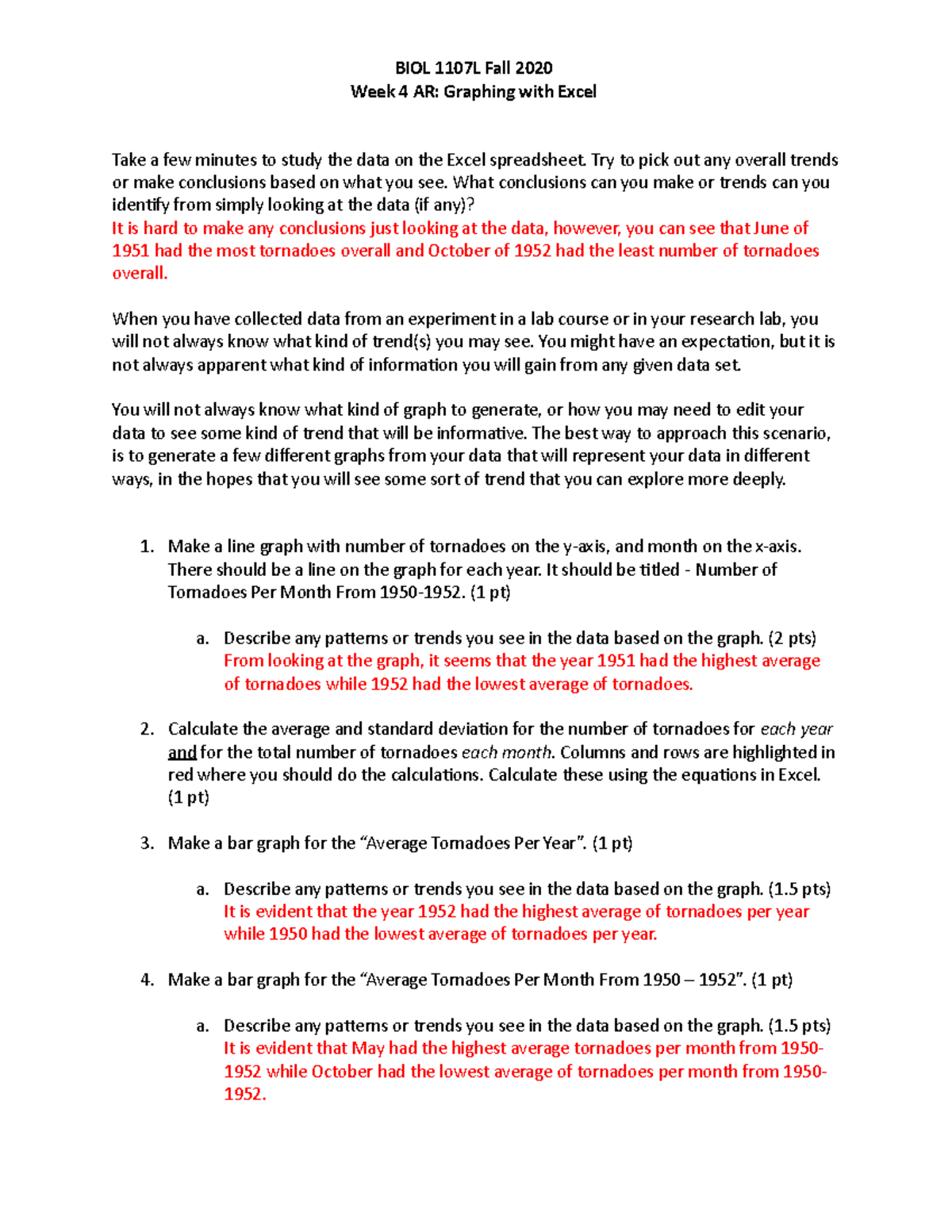 1107L Week 4 Data - BIOL 1107L Fall 2020 Week 4 AR: Graphing with Excel ...