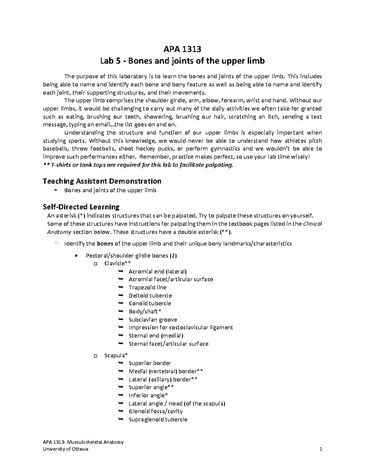 Lab 5 - Bones and joints of the upper limb - This includes being able ...