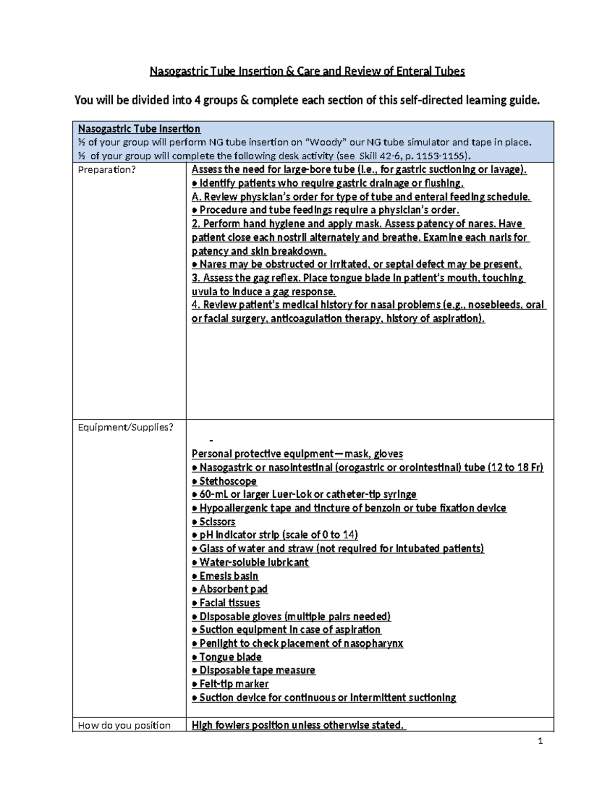 Week 8 - NG tube Insertion and Care Learning Activity - Nasogastric ...