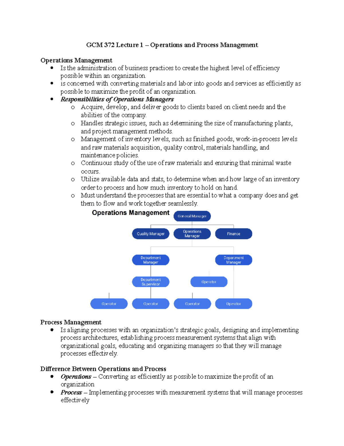 GCM 372 Lecture 1 Notes - GCM 372 Lecture 1 – Operations and Process ...