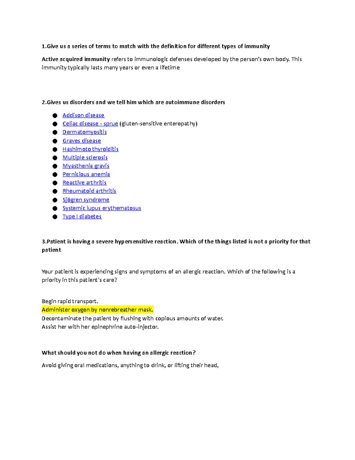 Med Surg 2 blueprint 1 - Study Guide - 1 us a series of terms to match ...