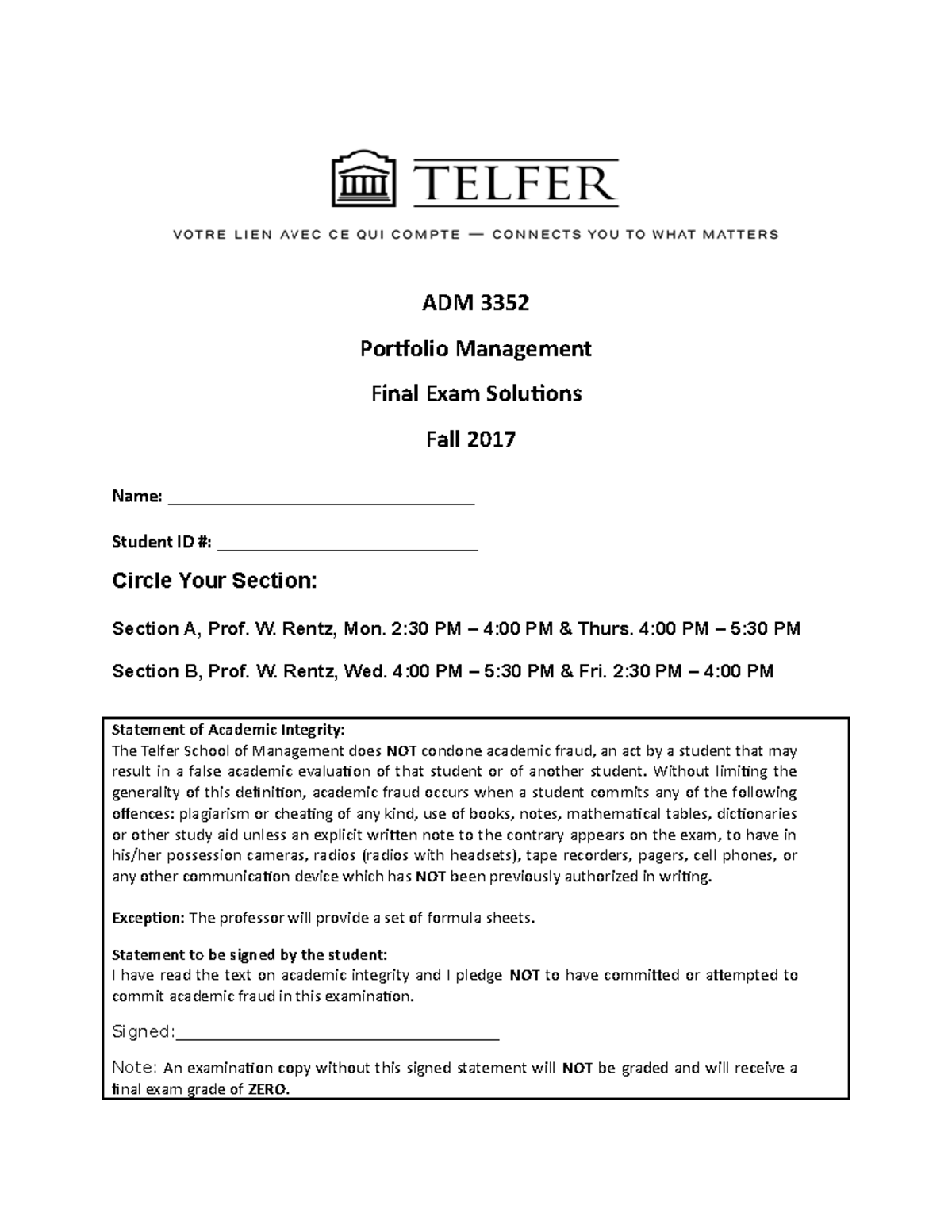 Final Exam November Fall 2017, questions and answers - ADM 3352 ...