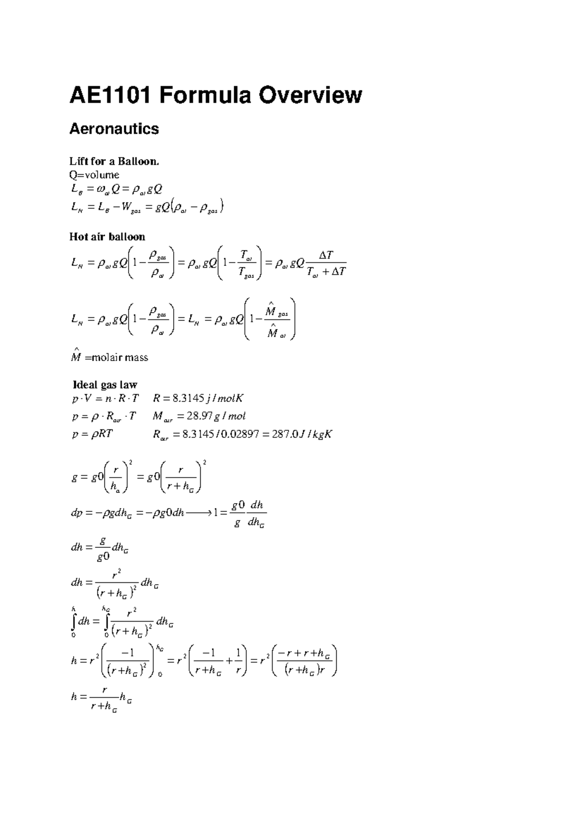 Volledig overzicht van alle gebruikte formules voor het vak ...
