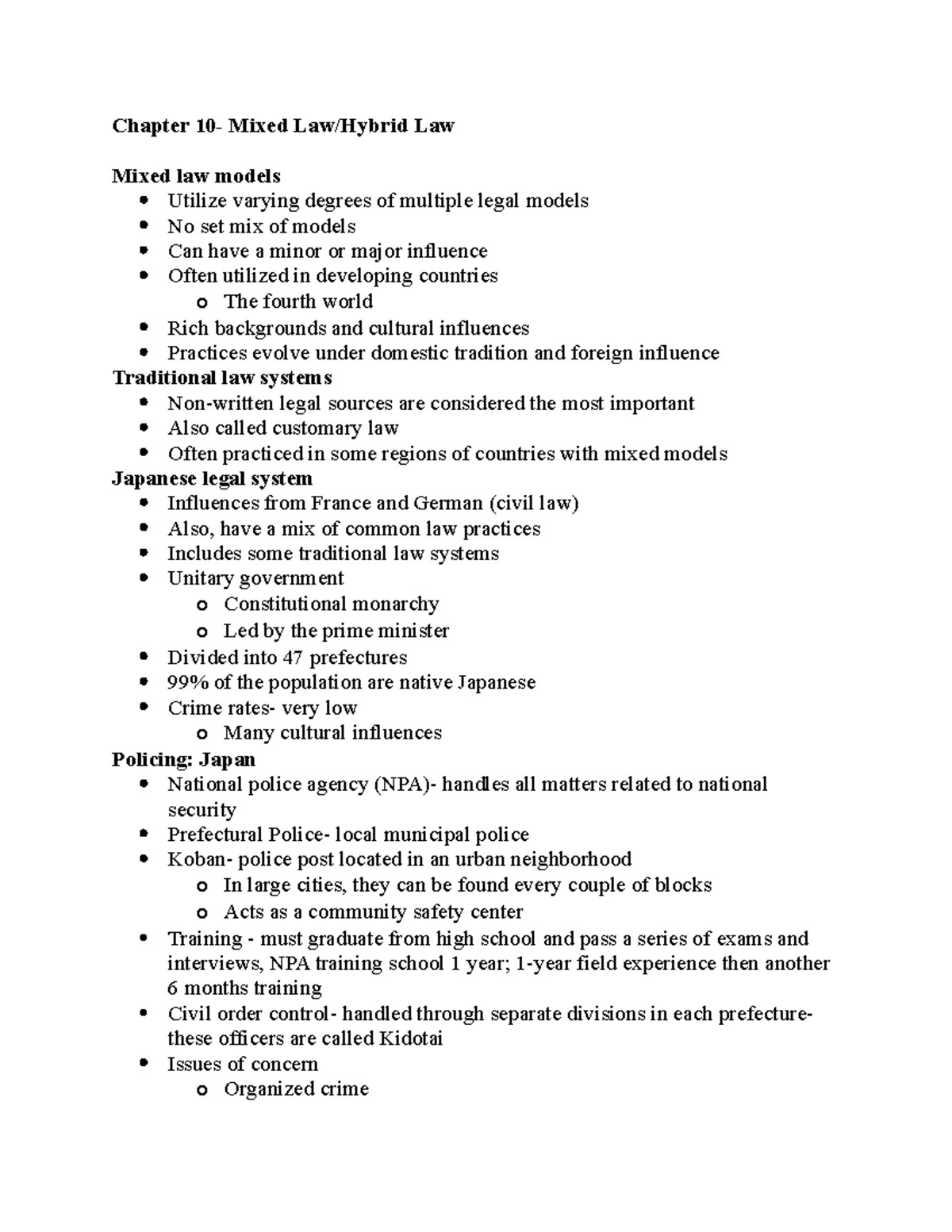 Comparative criminal justice Ch. 10 - Chapter 10- Mixed Law/Hybrid Law ...