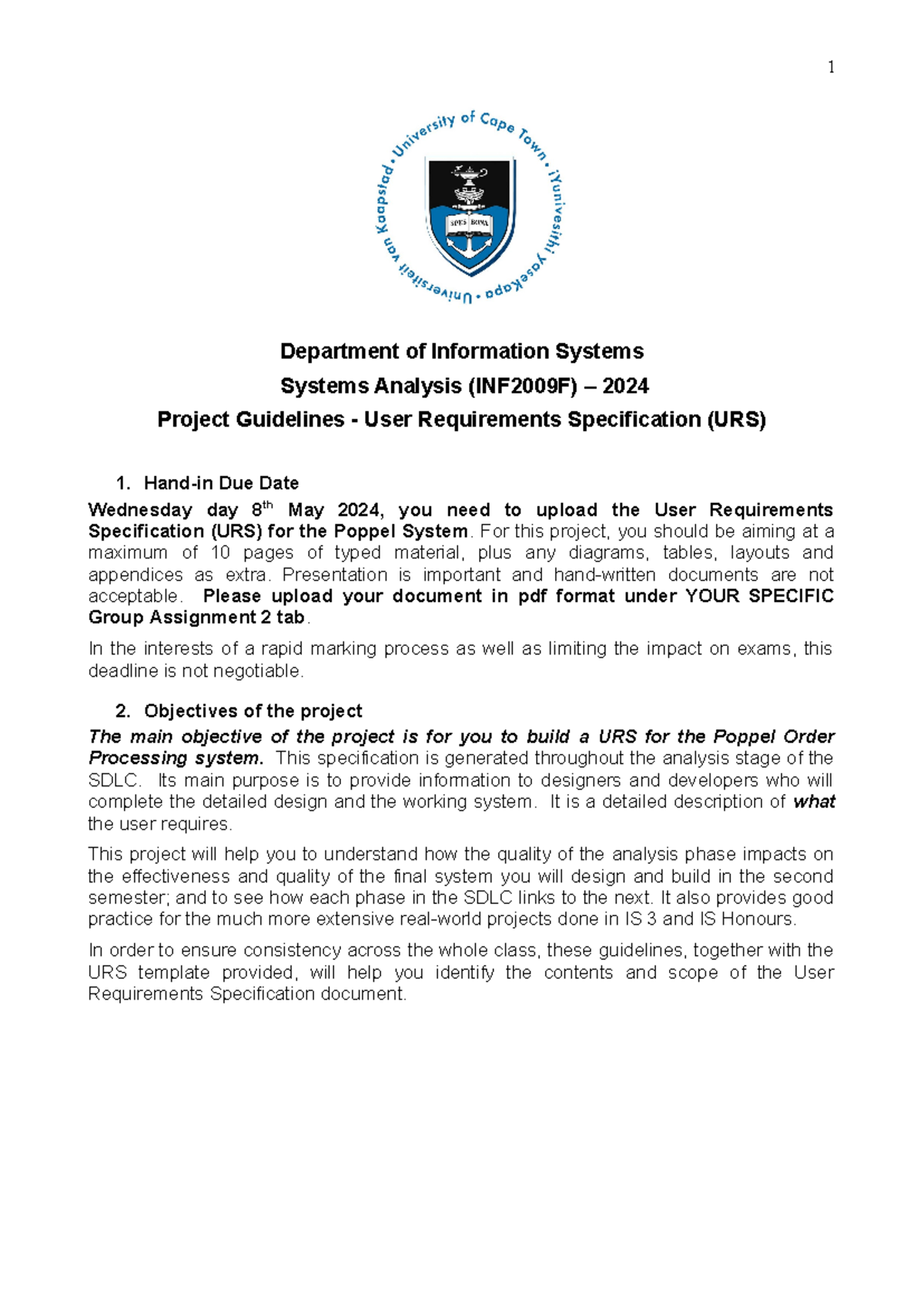 Project Guidelines - User Requirement Specification 2024 V2 ...