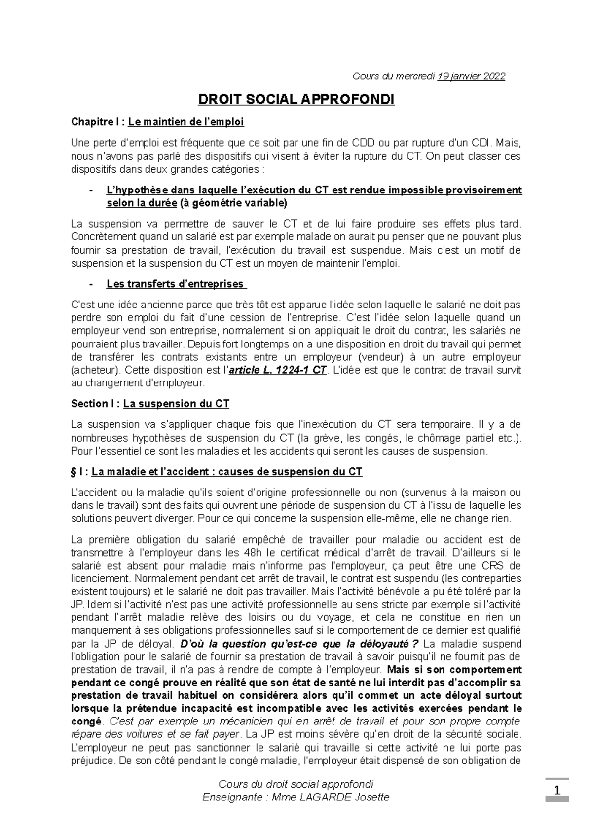 Cours du droit social approfondi UPPA 2021-2022 Intégral - Cours du ...