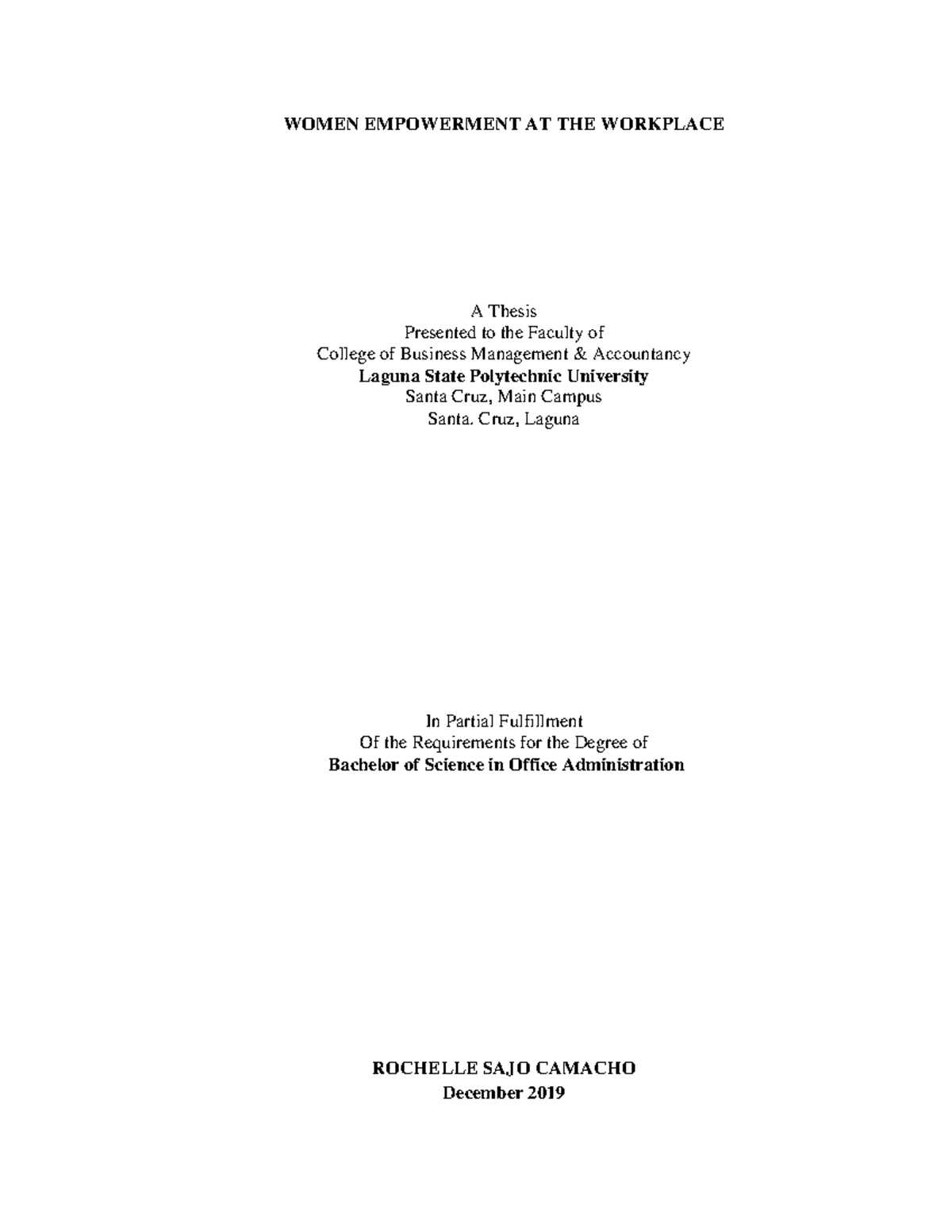 Camacho Rochelle S Thesis - WOMEN EMPOWERMENT AT THE WORKPLACE ...