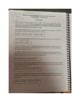 Chem 162 lab report or formal lab - EXPERIMENT: CHEMICAL KINETICS: THE ...