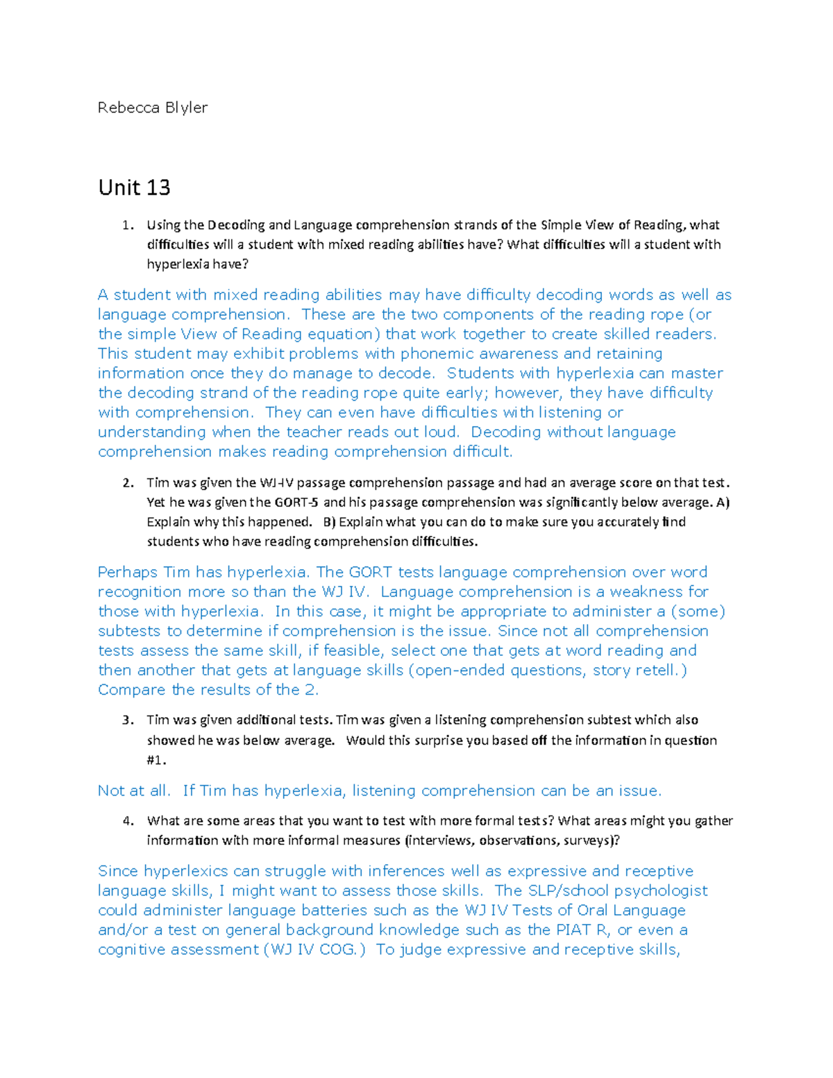 EDSE 411 Unit 13 - Week 13 assignment - Rebecca Blyler Unit 13 Using ...