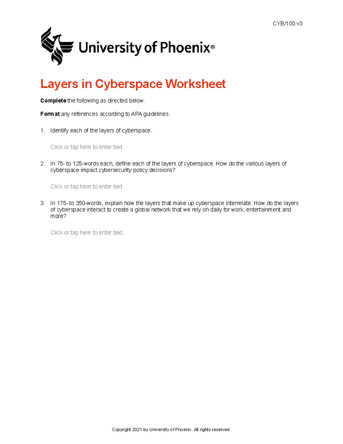 Cyb100 v3 wk4 layers in cyberspace worksheet - CYB/100 v Layers in ...