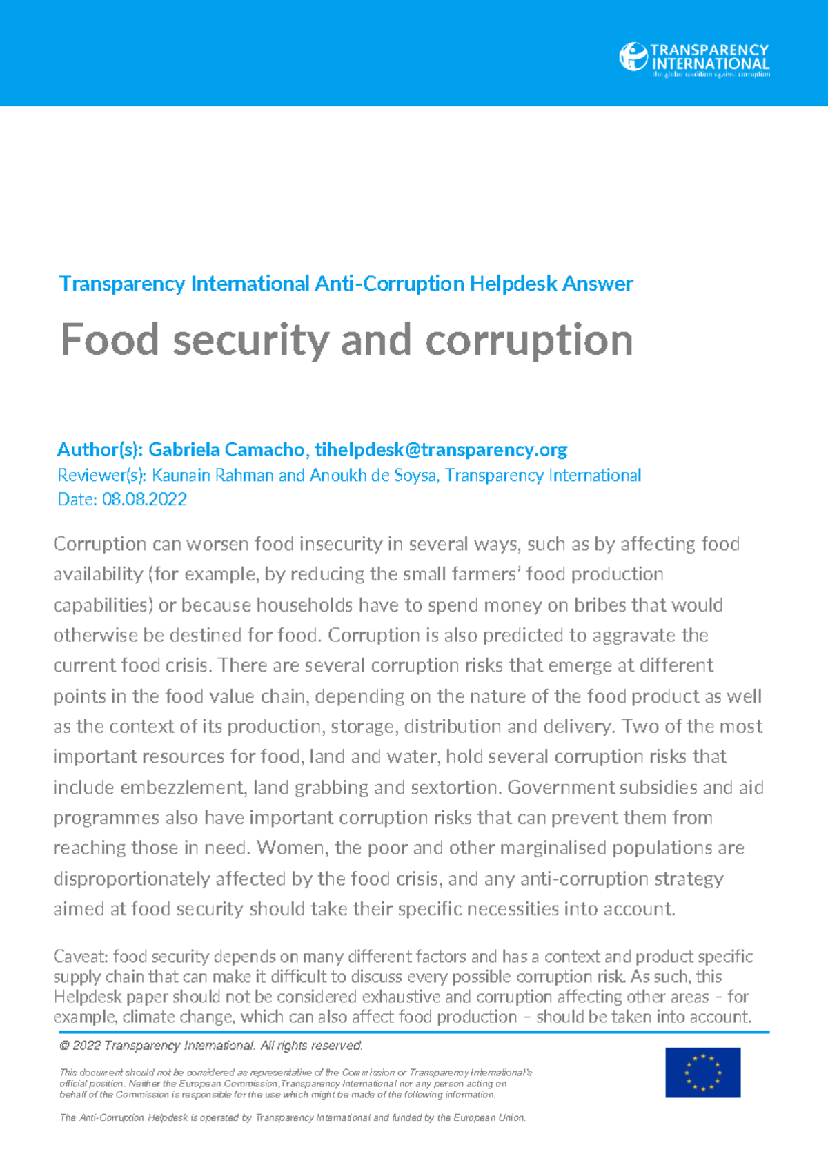 Food-security-and-corruption PR 14 - © 2022 Transparency International ...