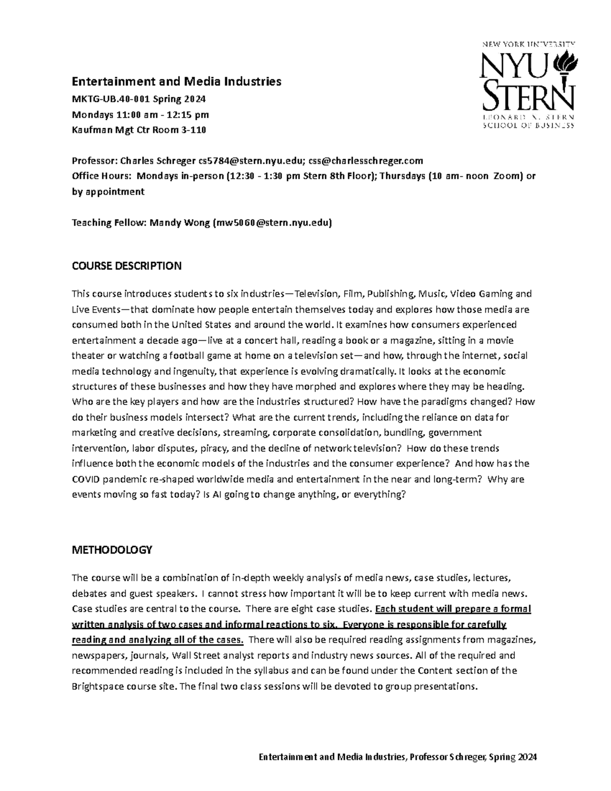NYU EMI Syllabus Spring 2024 - Entertainment and Media Industries MKTG ...