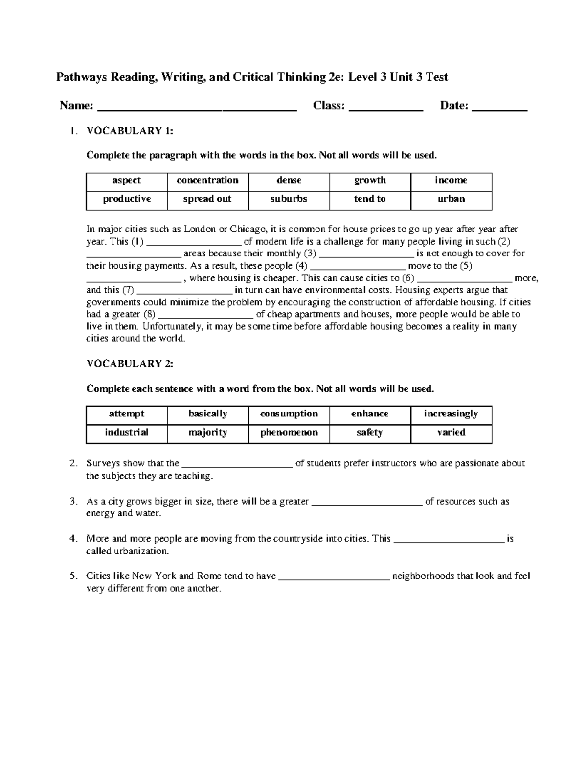 Pathways rw3 2e u3 test - EXERCISE - Pathways Reading, Writing, and ...