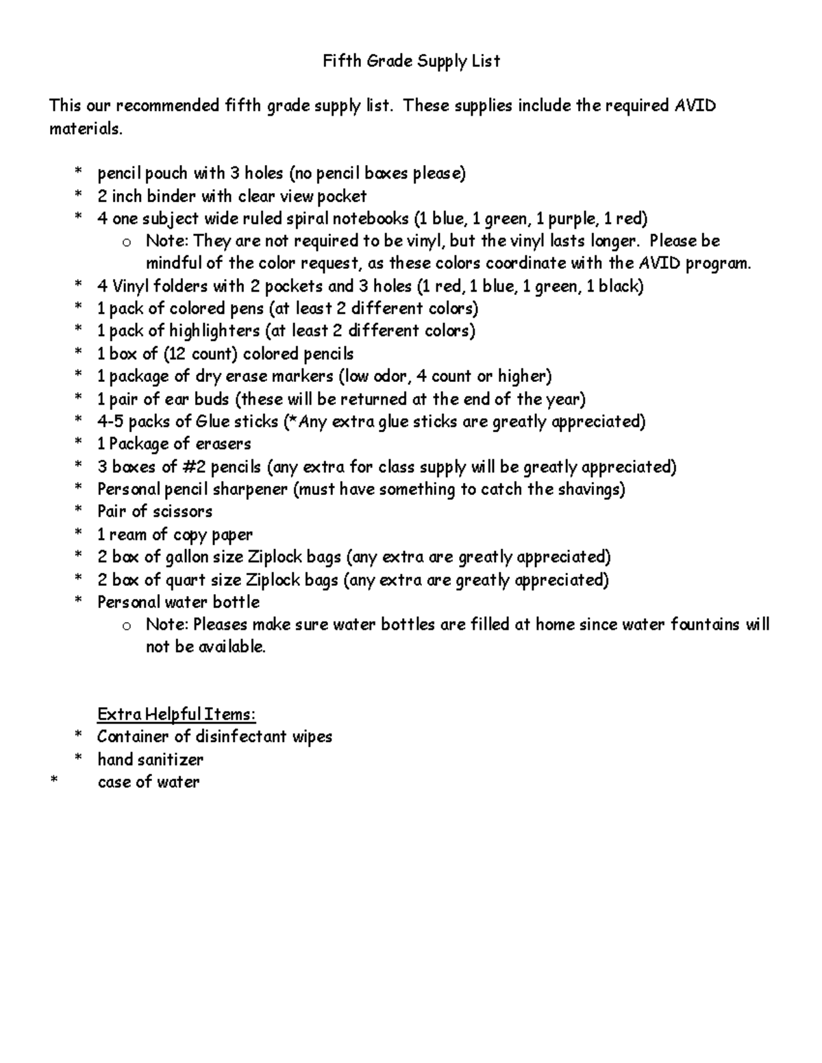 5th Grade Supply List 2020 2021 - bsc1005 - Studocu