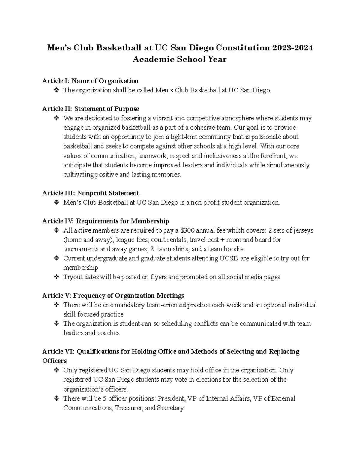 Men’s Club Basketball Constitution 2023-2024 Revised - Men’s Club ...