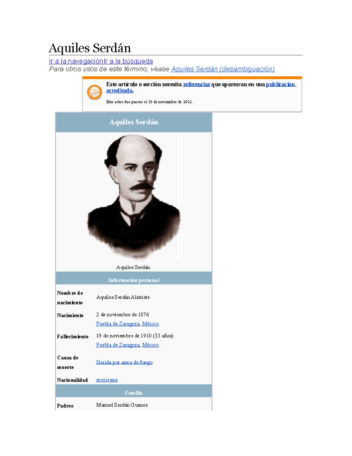 Aquiles Serdán - apunte - Aquiles Serdán Ir a la navegaciónIr a la búsqueda Para otros usos de ...