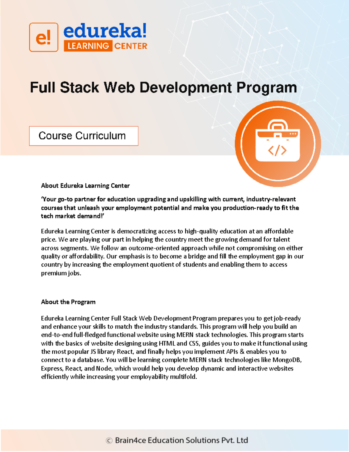 Elc Full Stack Web Development Curriculum About Edureka Learning Center ‘your Go To Partner 6893