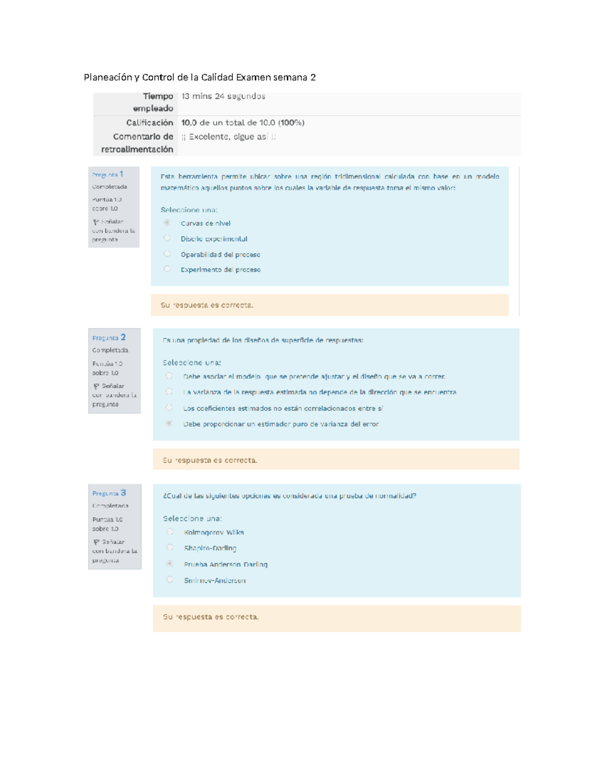 Planeación y Control de la Calidad Examen semana 2 - Planeación y control de la calidad - Studocu