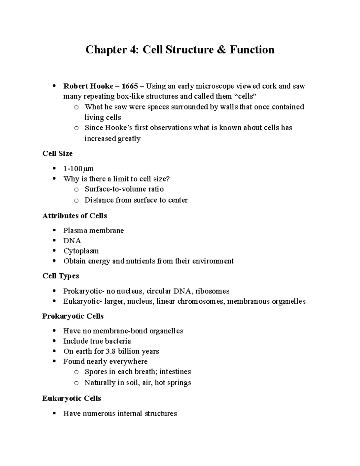 Chapter 4 Cell Structure and Function - Chapter 4: Cell Structure ...