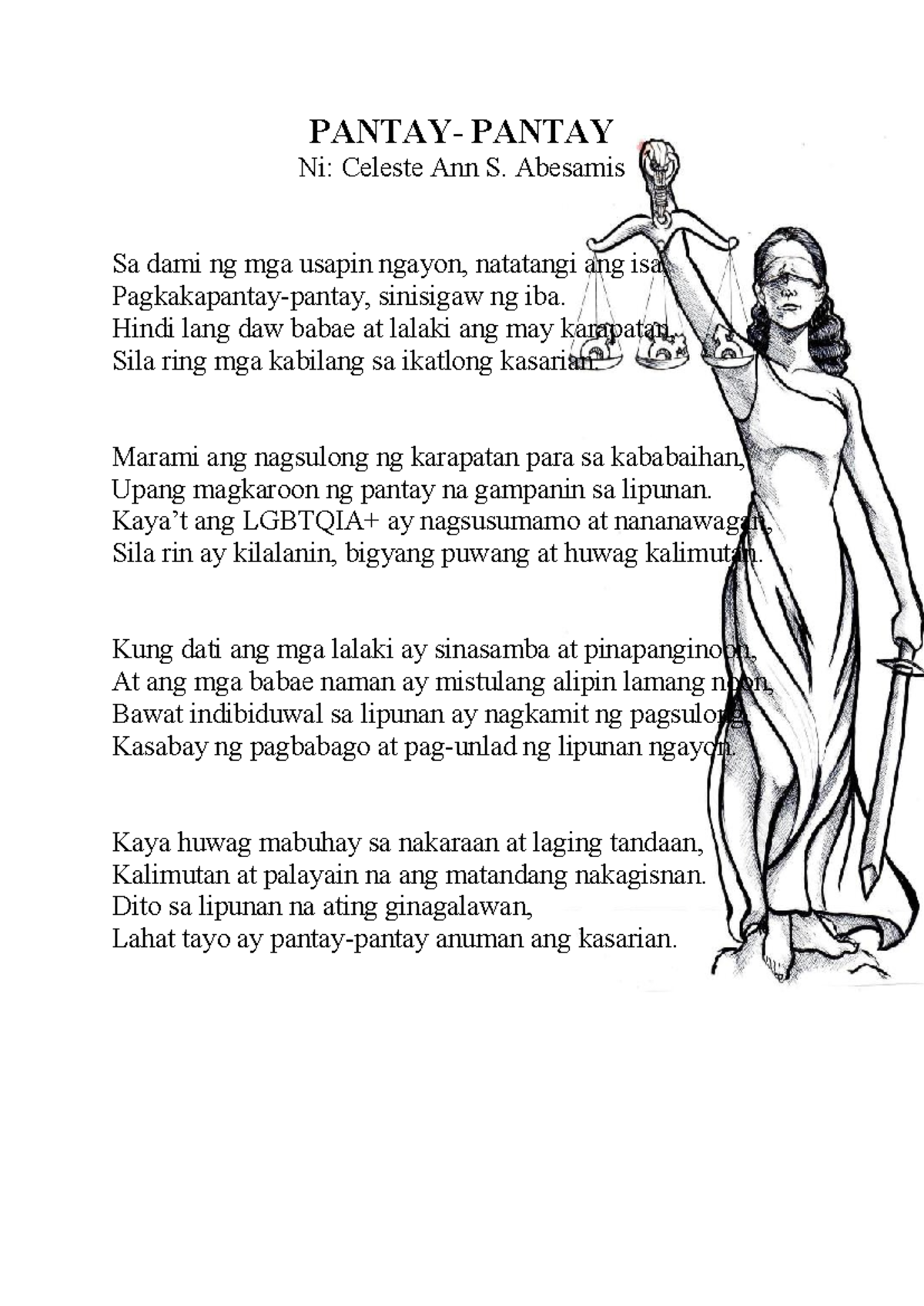 Tula para sa sa pagka-pantay pantay - PANTAY- PANTAY Ni: Celeste Ann S ...