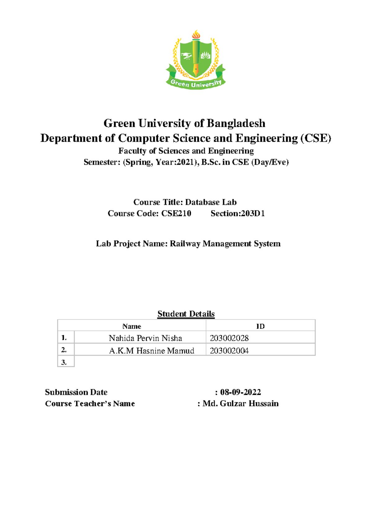 Project Report 2 - good - Green University of Bangladesh Department of ...