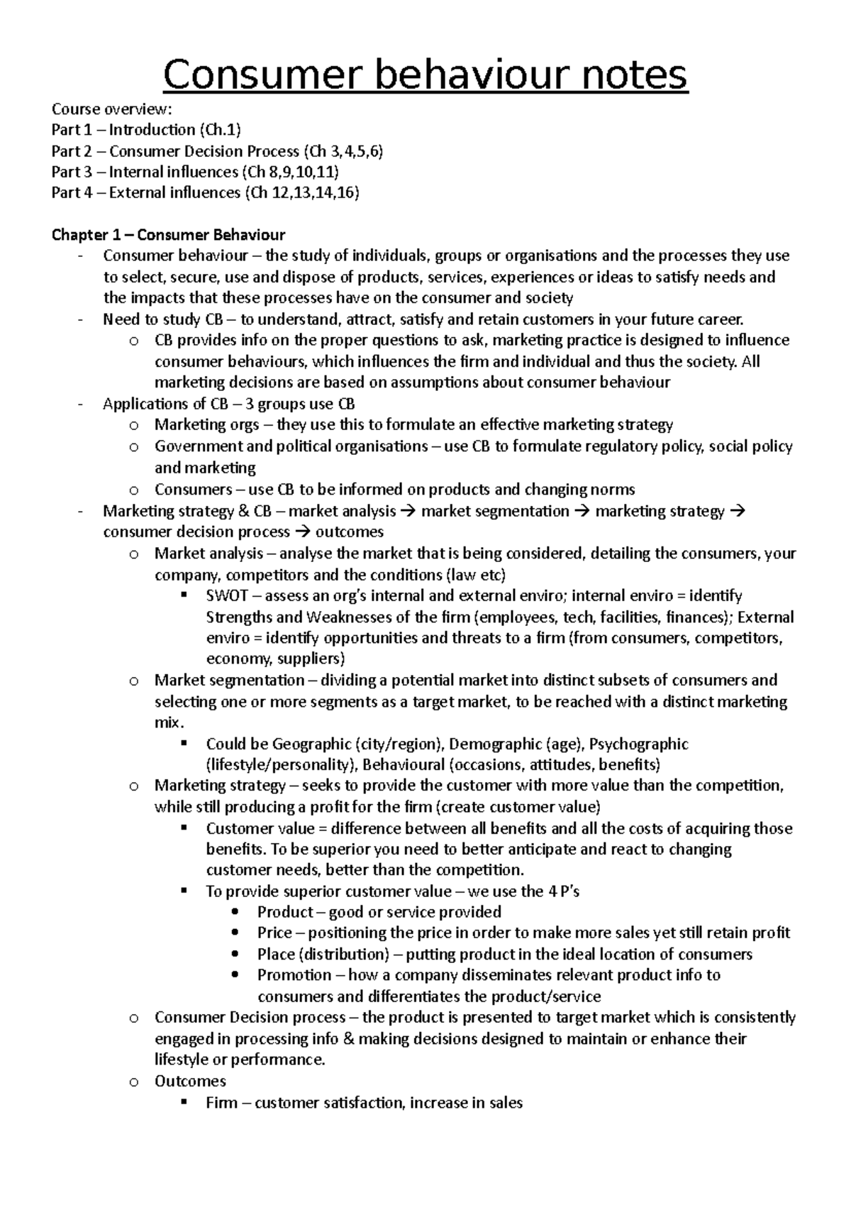 Consumer-behaviour-notes - Consumer behaviour notes Course overview ...
