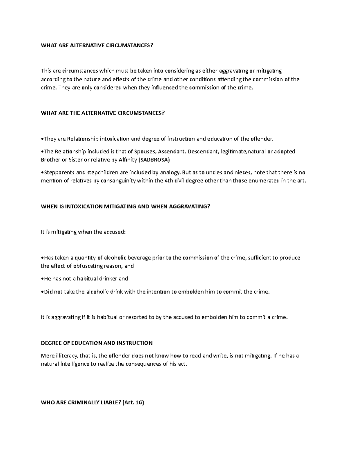 Criminal law module 3 - WHAT ARE ALTERNATIVE CIRCUMSTANCES? This are ...