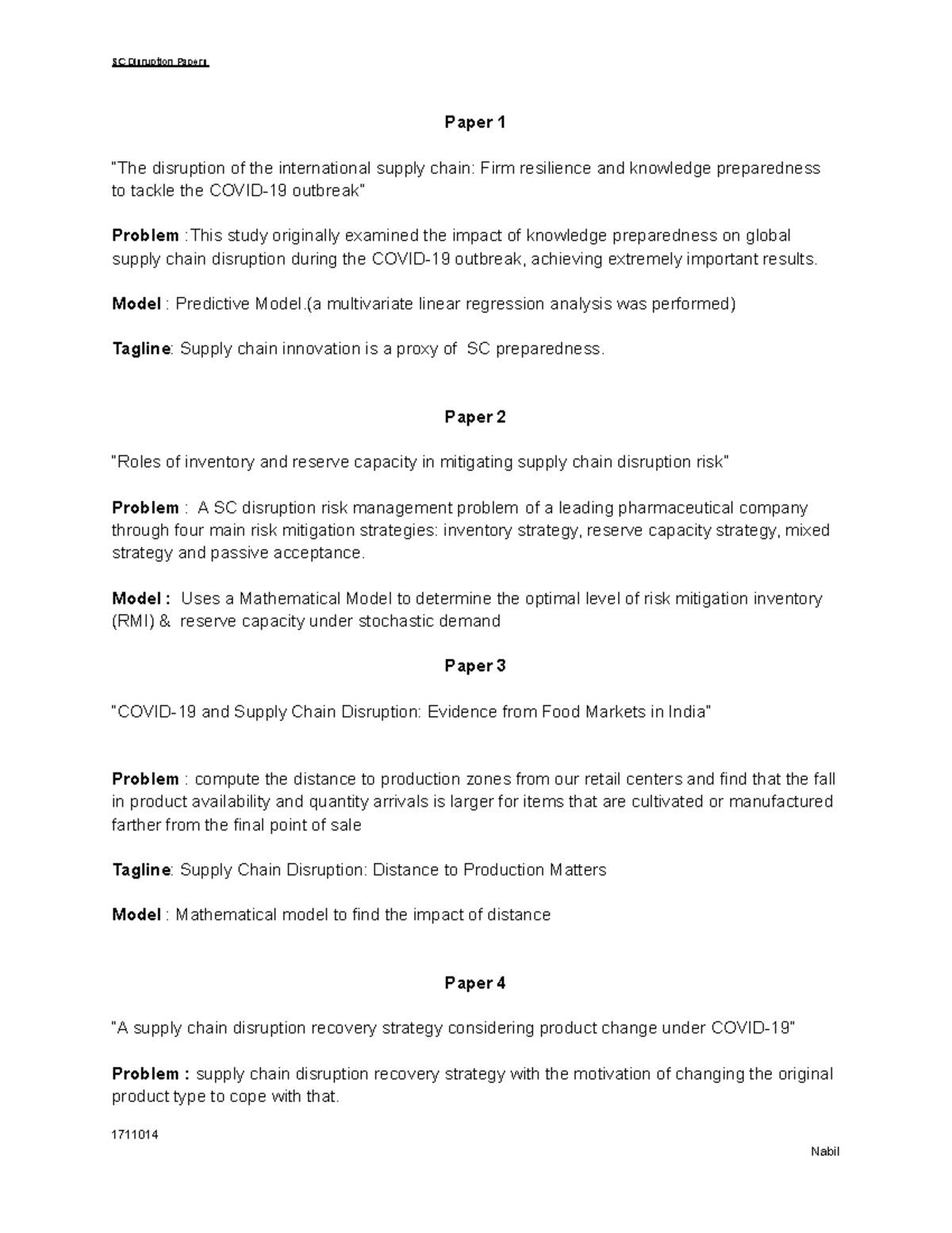SC disruption - study hard - SC Disruption Papers Paper 1