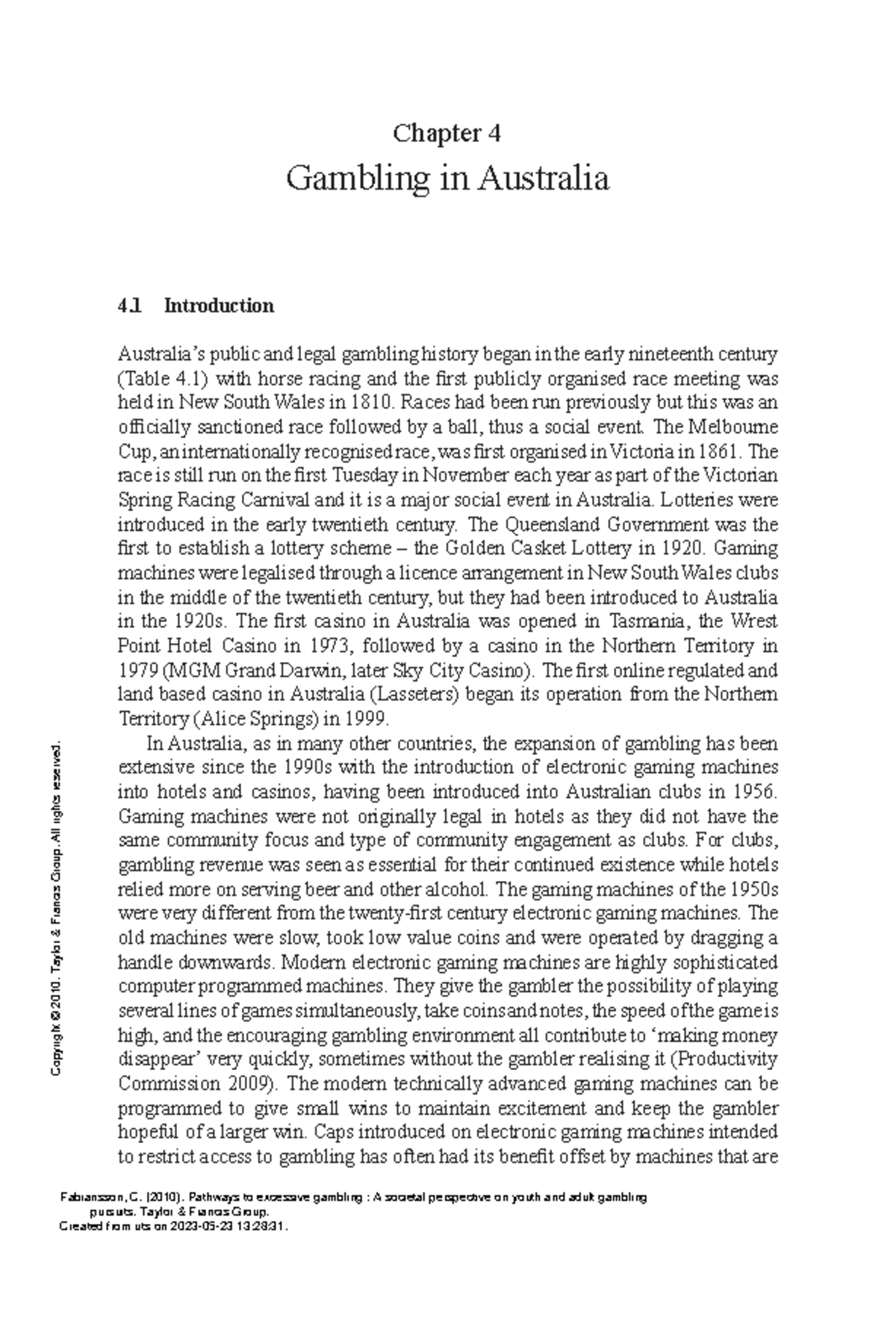 Pathways to Excessive Gambling A Societal Perspect - chapter 4 Gambling ...