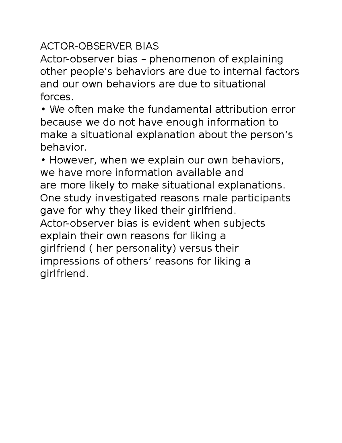 Actor-Observer Bias - Notes on actor-observer bias - ACTOR-OBSERVER ...
