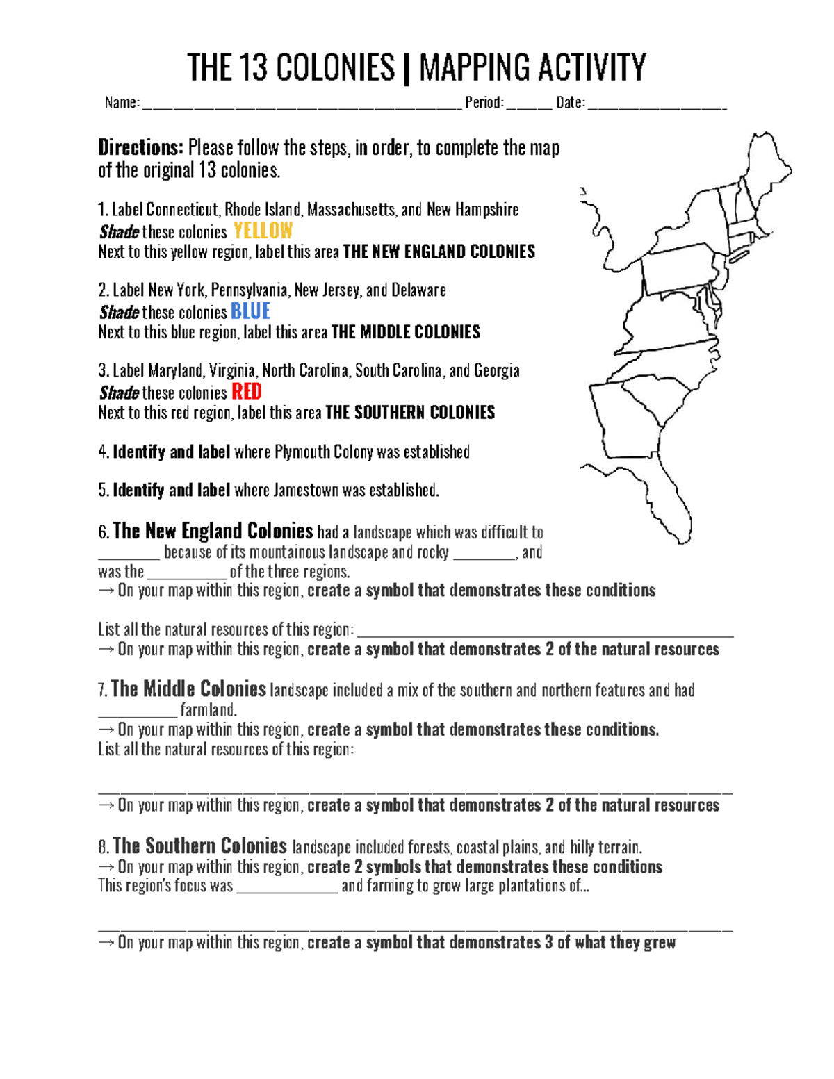 The Original 13Colonies Labelingand Map Activity-1 - THE 13 COLONIES ...
