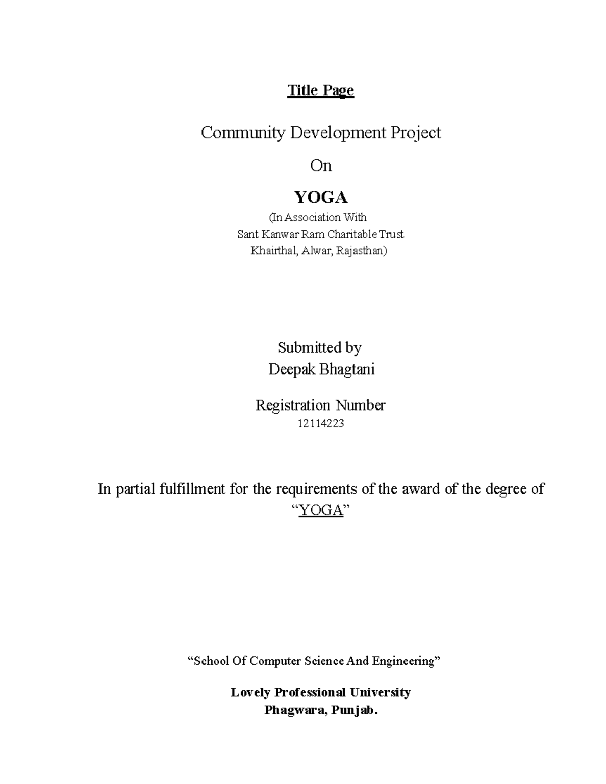 Title page cdp report - Title Page Community Development Project On ...