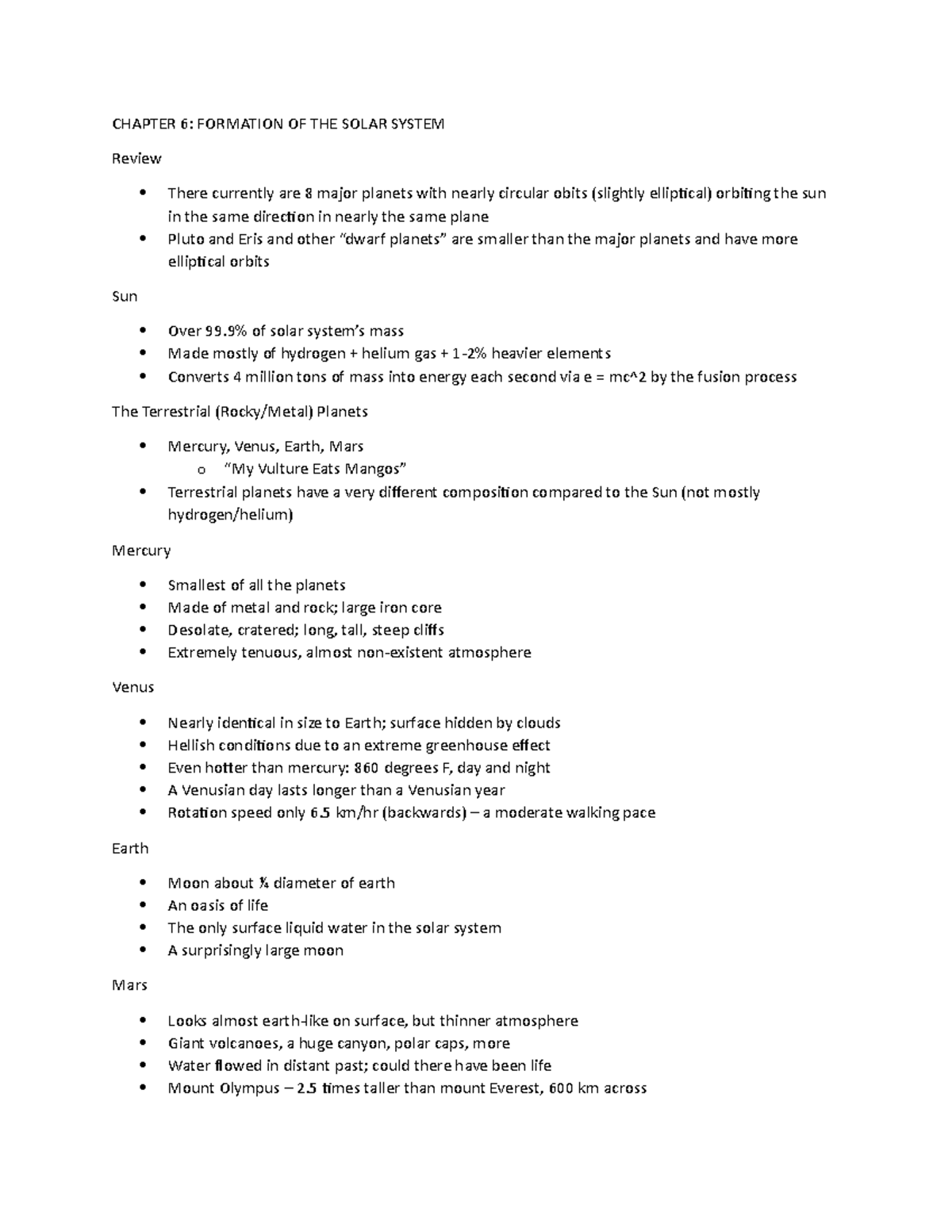 Astronomy Chapter 6 - AY101 WITH PROFESSOR IRWIN - CHAPTER 6: FORMATION ...
