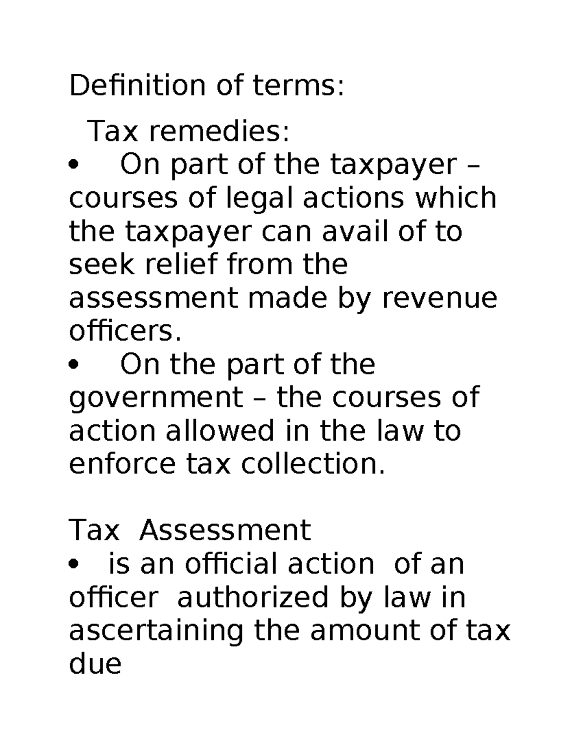 Tax Remedy (DOT) - Summary - Definition of terms: Tax remedies: On part ...